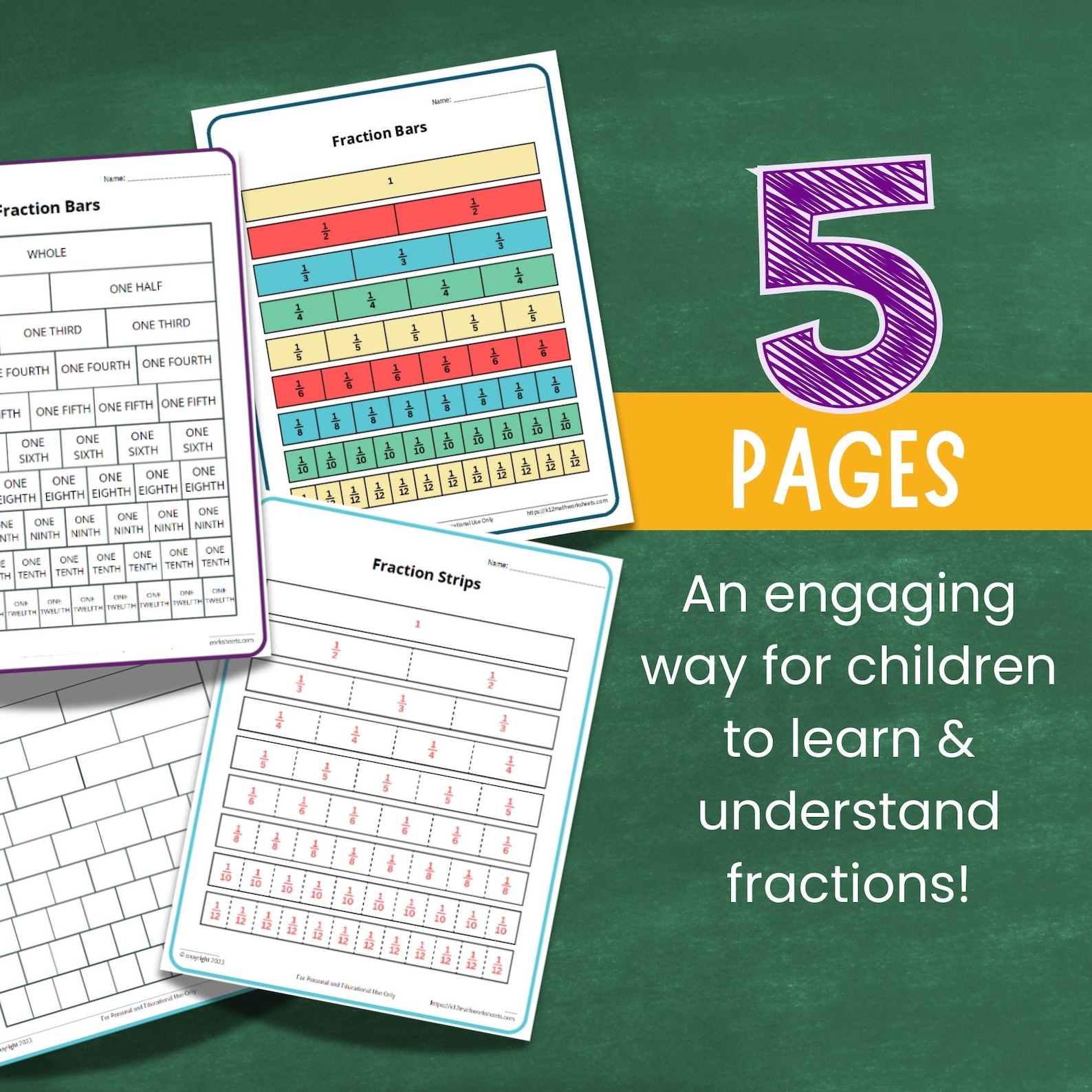 Fraction Strips Worksheet Bundle Kids Homeschool Math Resources 2nd 3rd ...