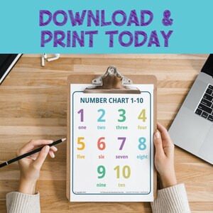 Number Charts Printable Poster Bundle Preschool Kindergarten 1st 2nd ...