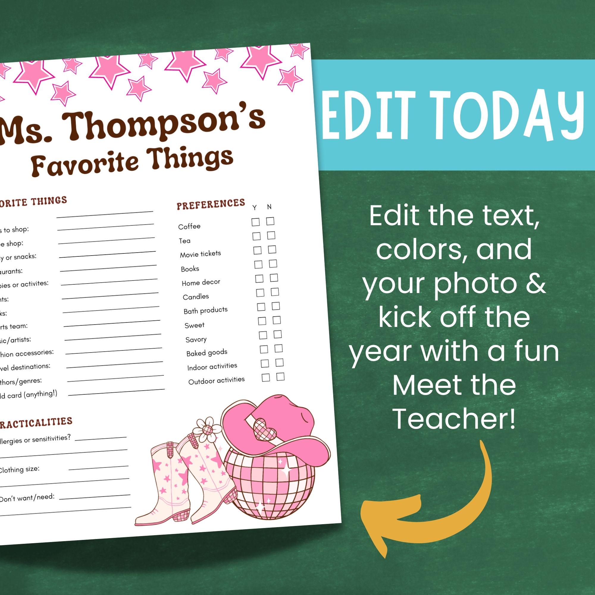 Western Theme Teacher Favorite Things List Printable Canva Template My ...