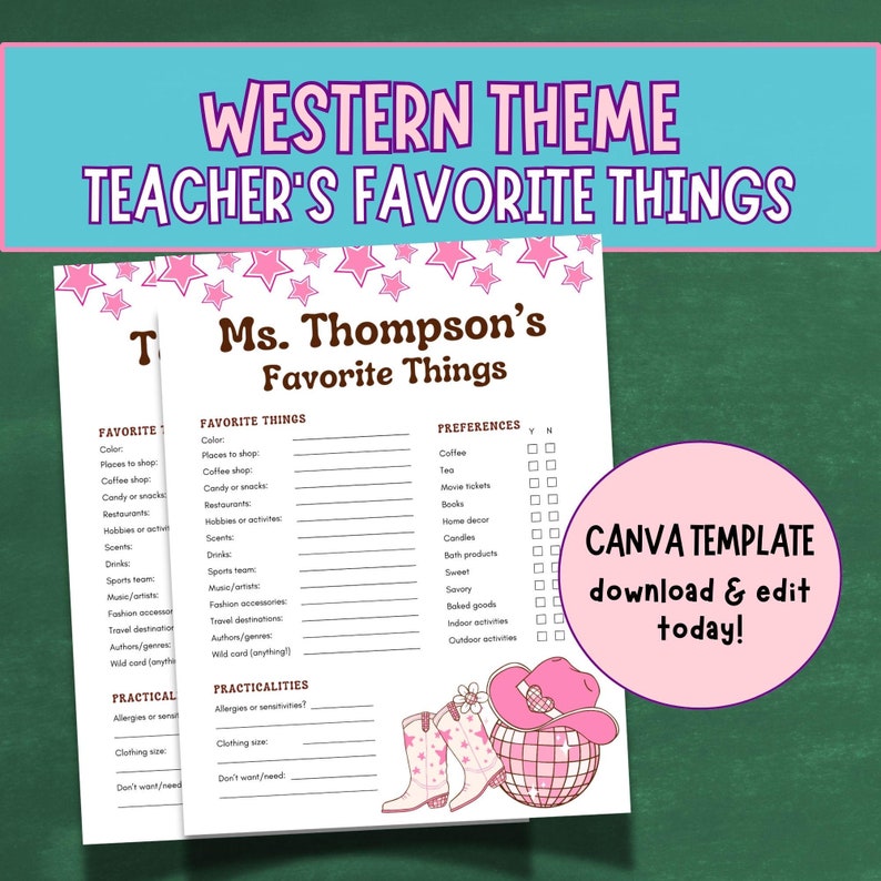 Western Theme Teacher Favorite Things List Printable Canva Template My ...