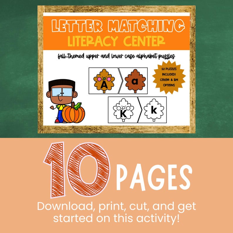 Alphabet Letter Matching Fall Theme Printable Activity, Upper and Lower ...