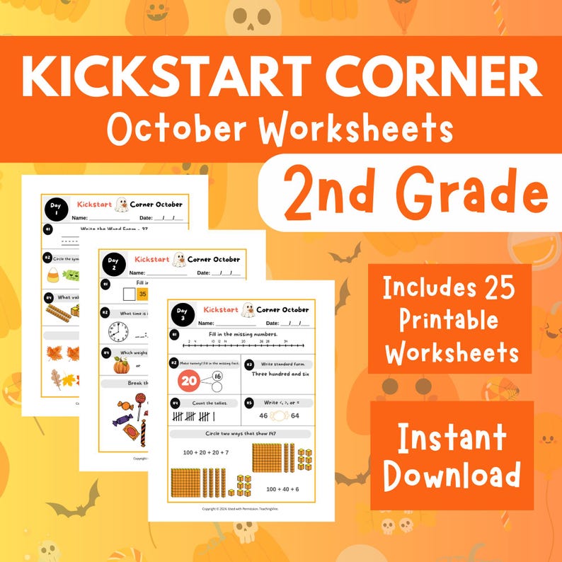 2nd Grade October Math Activities | Print & Go Worksheets - Etsy