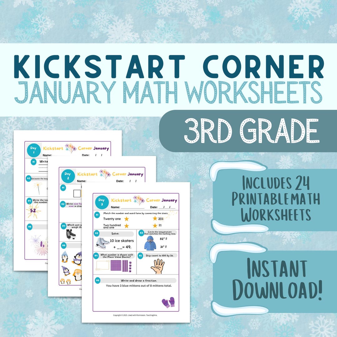 3rd Grade January Math Activities | Print & Go Worksheets - Etsy