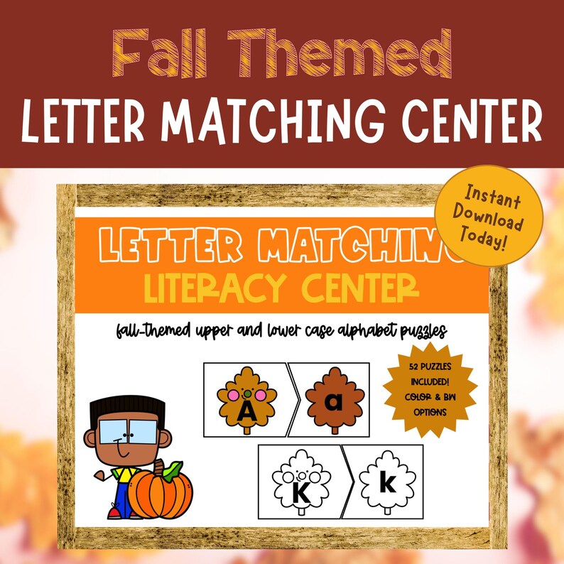 Alphabet Letter Matching Fall Theme Printable Activity, Upper and Lower ...