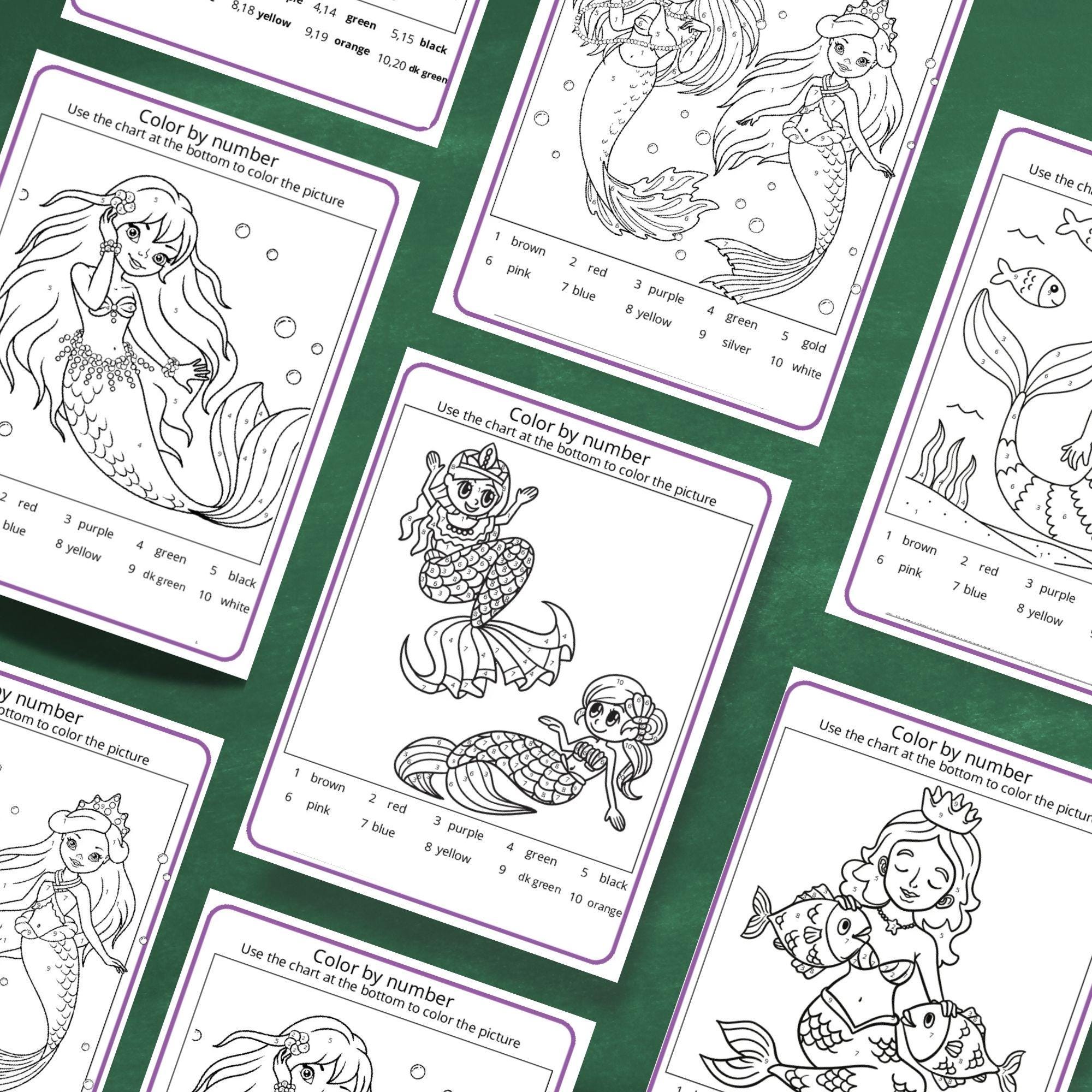 Mermaid Color by Number Printable Math Activities Kindergarten 1st 2nd ...