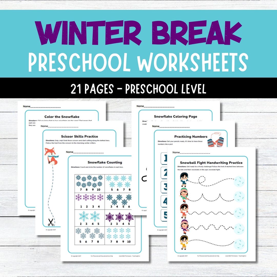 Preschool Learning Bundle for Kids - Printable Winter Theme Classroom ...