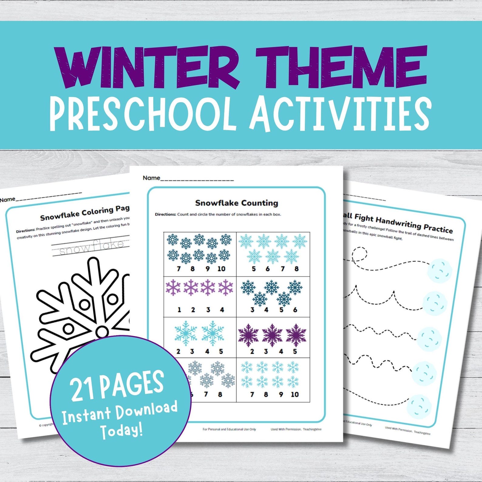 Preschool Learning Bundle for Kids - Printable Winter Theme Classroom ...