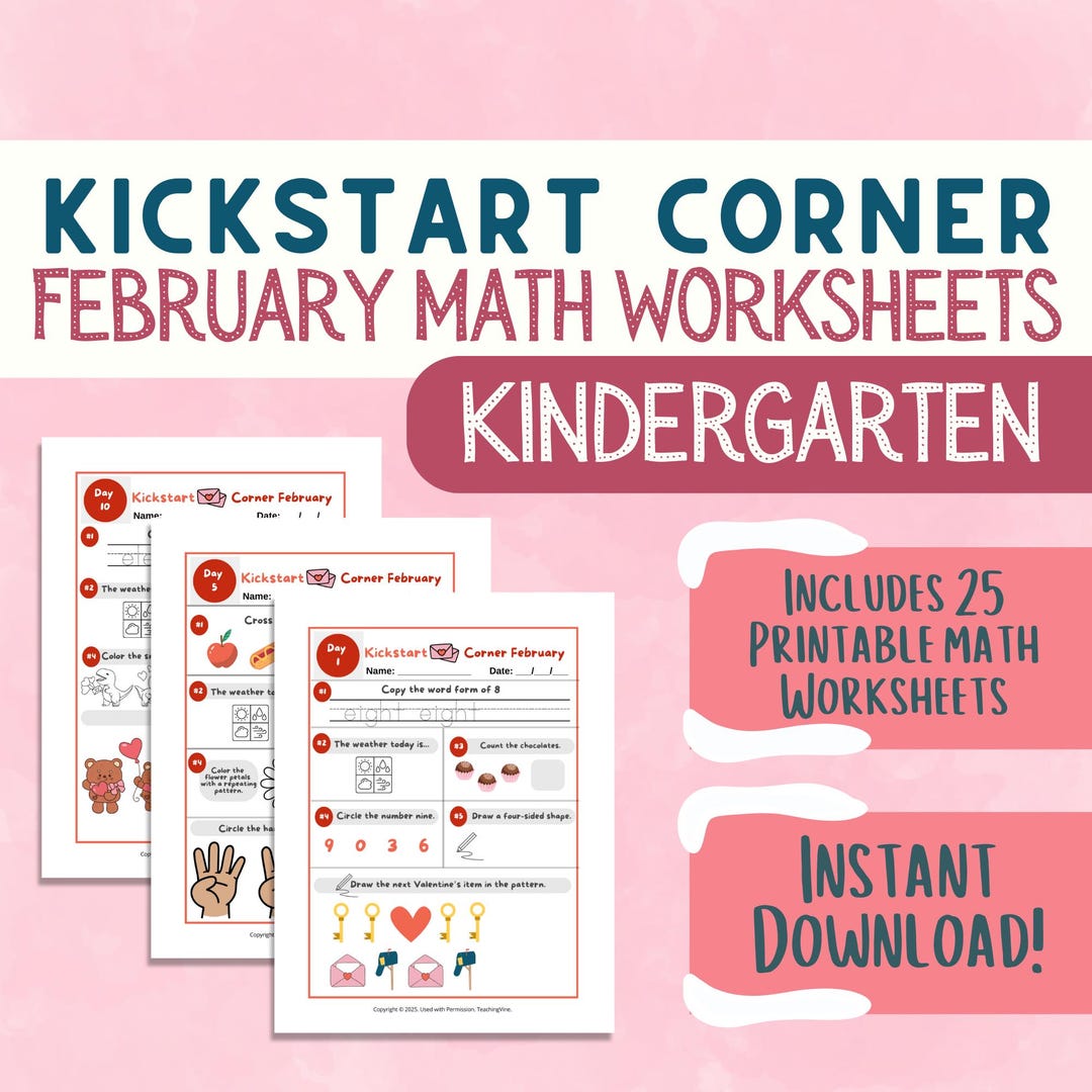 25 February Kindergarten Math Worksheets - Kickstart Corner, Valentine ...