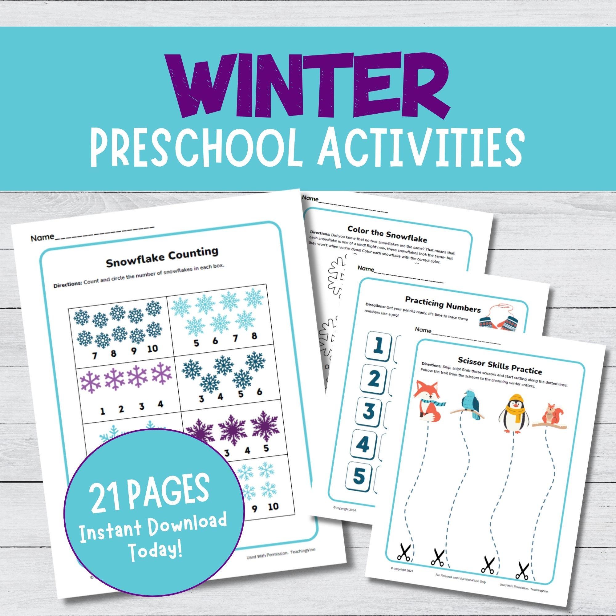 Preschool Learning Bundle for Kids - Printable Winter Theme Classroom ...