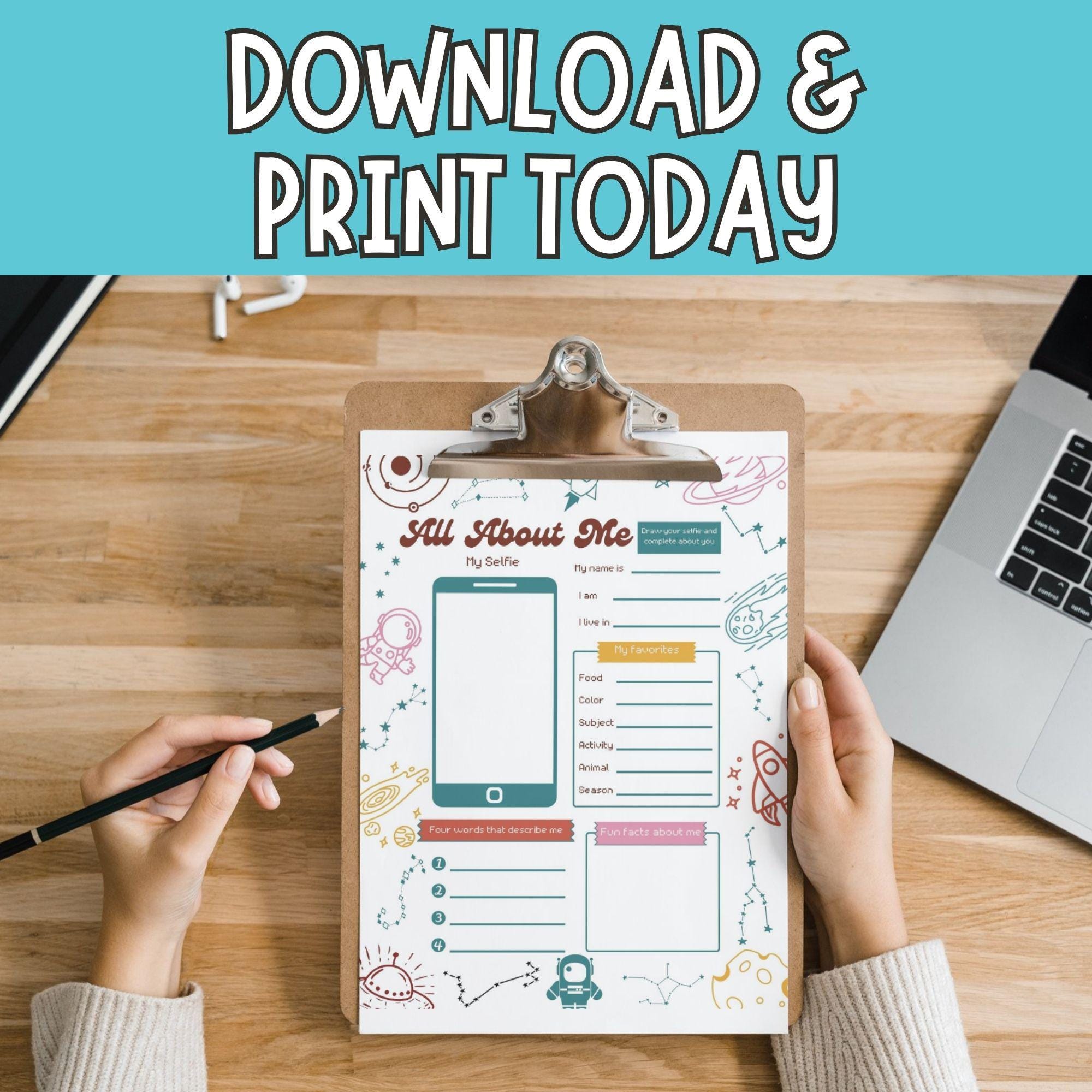 Outer Space Theme All About Me Printable Activity Teacher First Day of ...