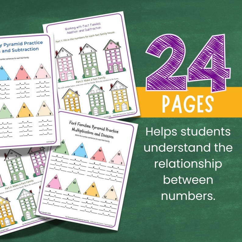 Math Fact Families Activity Worksheet Bundle for 1st 2nd 3rd Grades ...