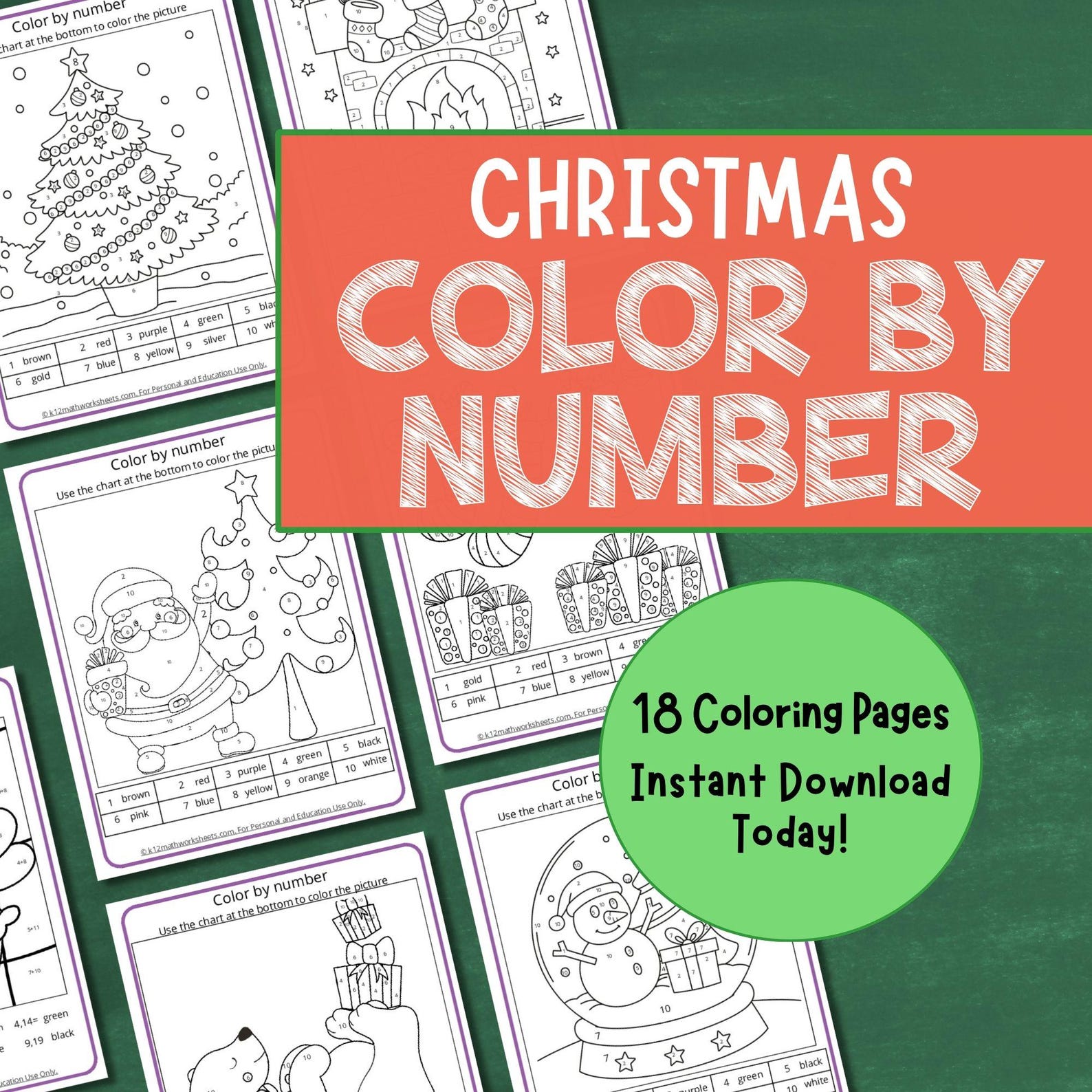 Christmas Color by Number Printable Math Activity for Kindergarten 1st ...