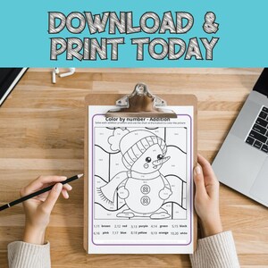 Winter Theme Color by Number Printable Math Activity for Kindergarten ...