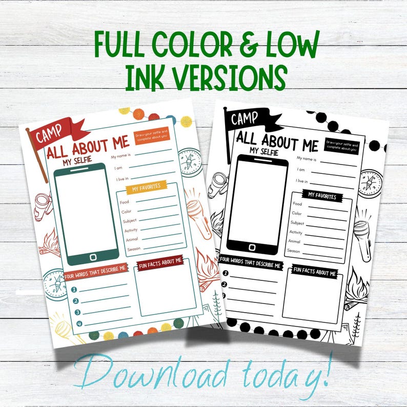 Camping Theme All About Me Printable Activity Teacher First Day of ...