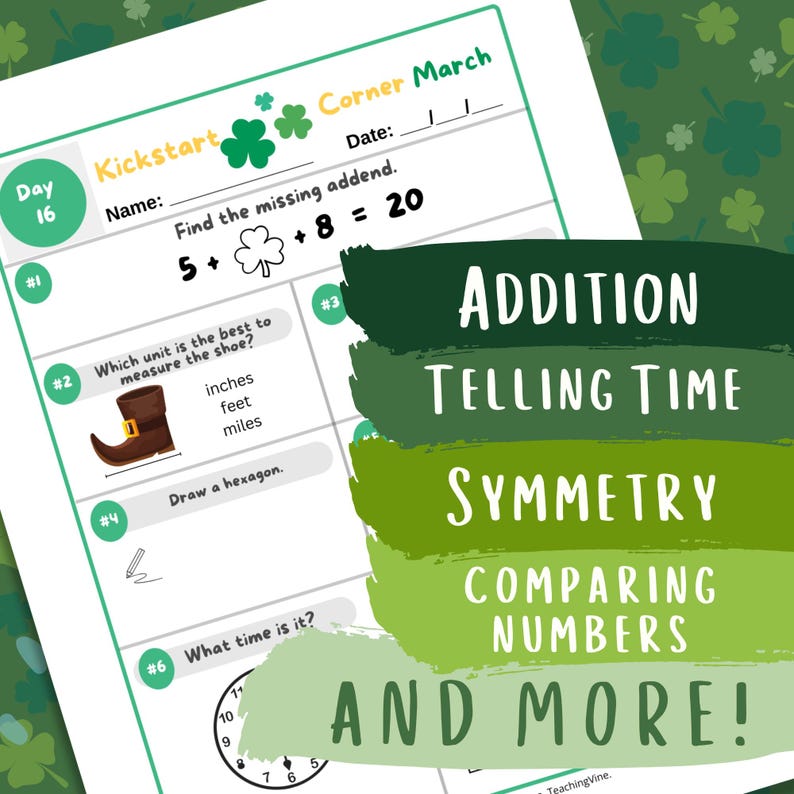 25 2nd Grade Math Worksheets for March - Kickstart Corner, St Patrick's ...