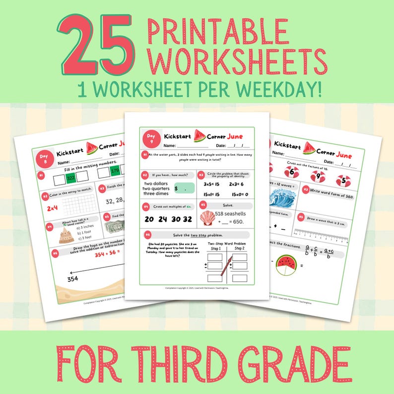 25 Third Grade Math Worksheets for June - Printable Math Worksheet ...
