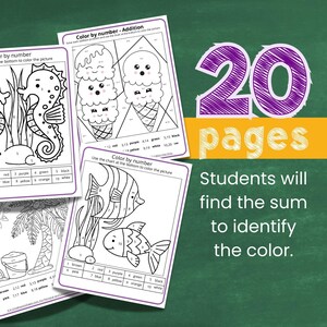 Summer Color by Number Printable Math Activities Kindergarten 1st 2nd ...