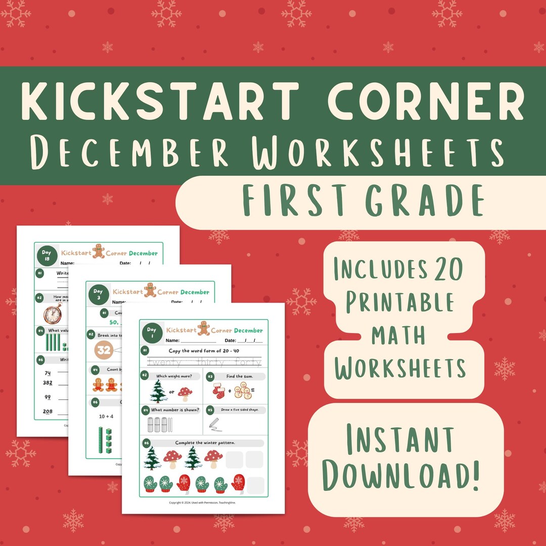 December Math Activities for 1st Grade - Kickstart Corner Christmas ...
