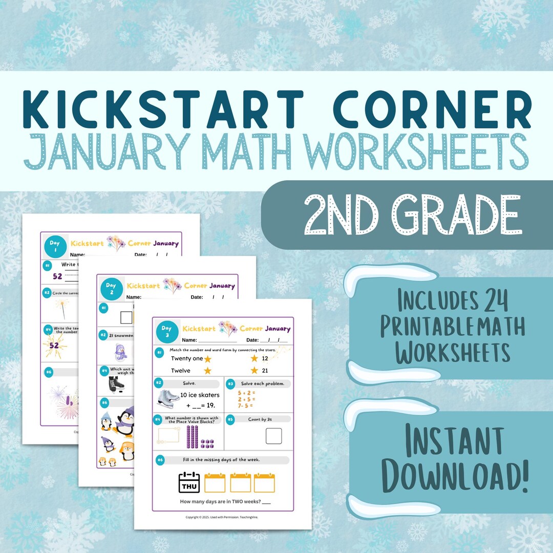 2nd Grade January Math Activities | Print & Go Worksheets - Etsy