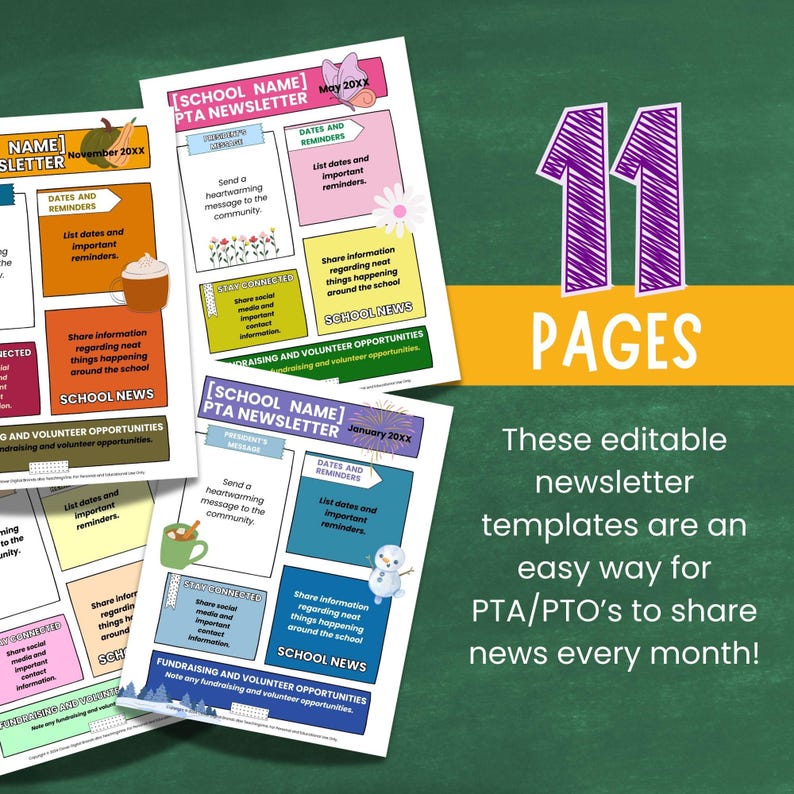 PTA PTO Newsletter Templates | Editable Canva Bundle - Etsy