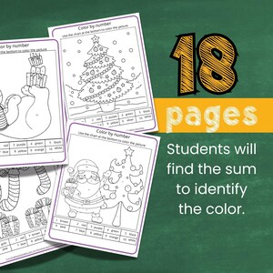 Christmas Color by Number Printable Math Activity for Kindergarten 1st ...