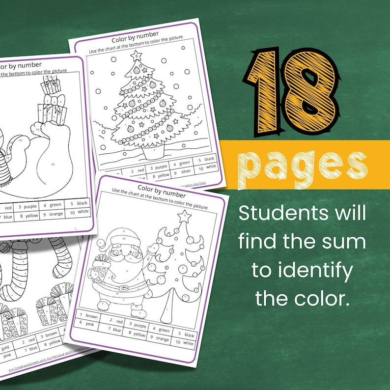 Christmas Color by Number Printable Math Activity for Kindergarten 1st ...