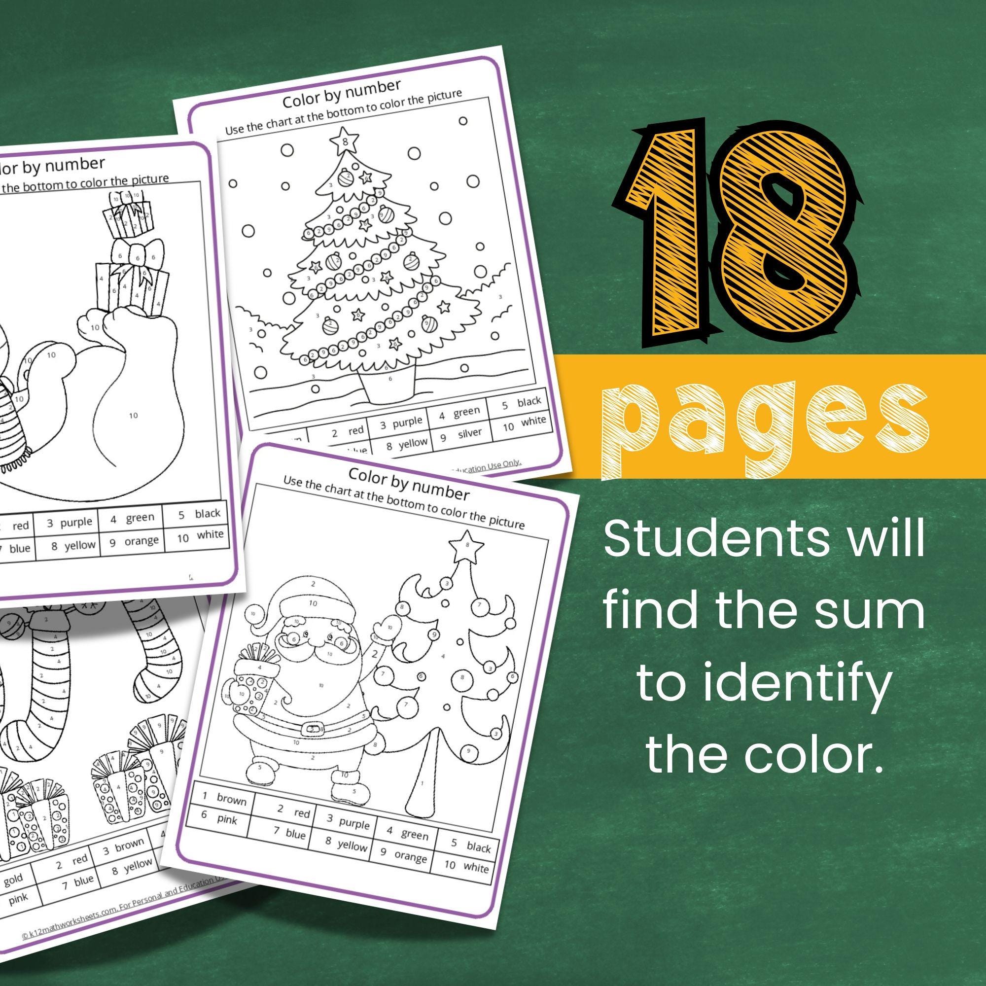 Christmas Color by Number Printable Math Activity for Kindergarten 1st ...