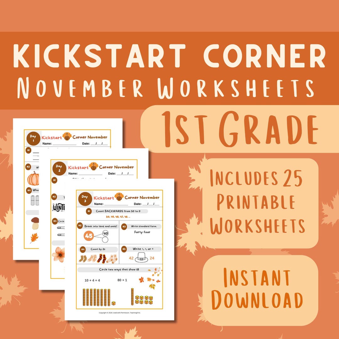 November 1st Grade Kickstart Corner Fall Theme Printable Worksheet ...