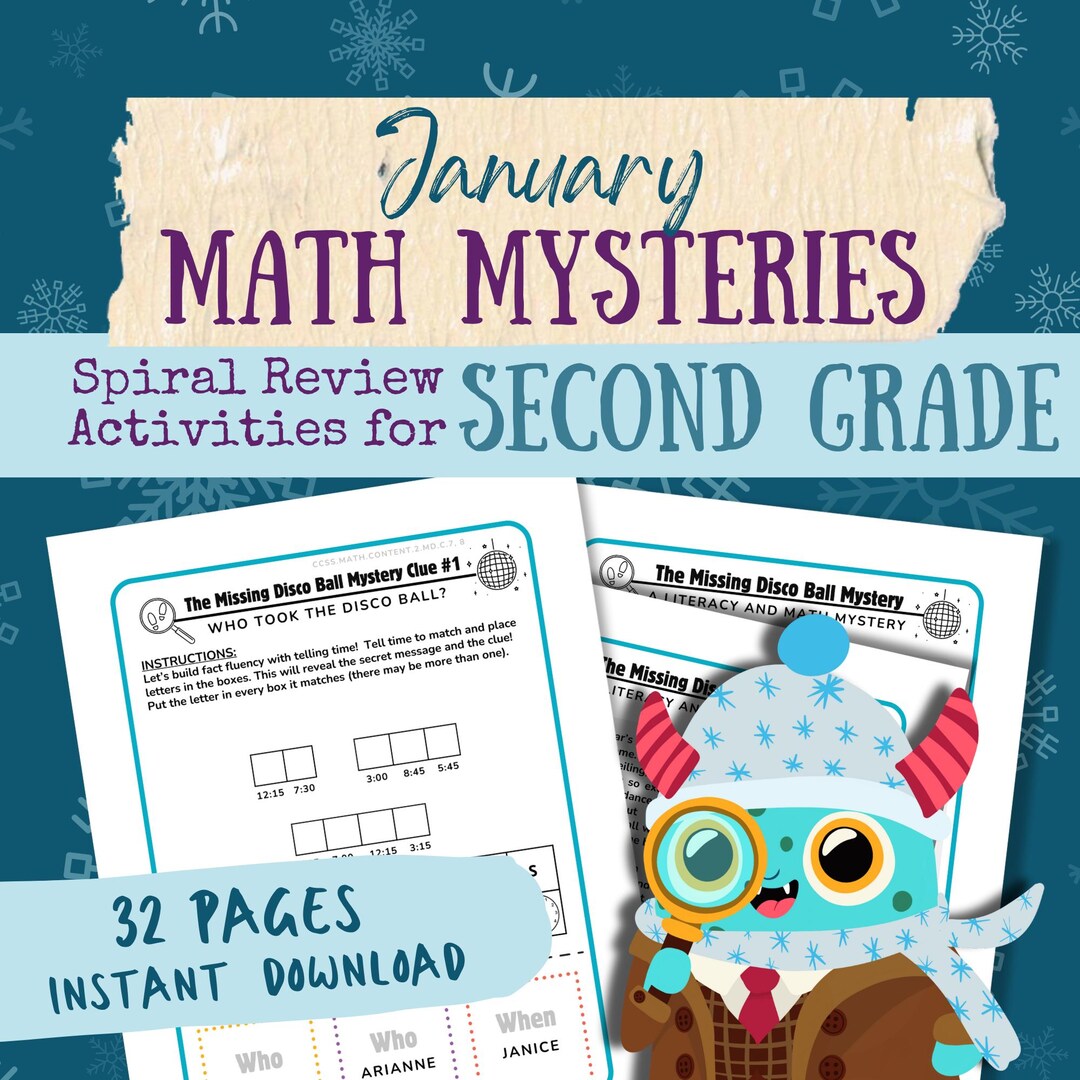 January 2nd Grade Math Mysteries Winter Printable Worksheet Bundle for ...