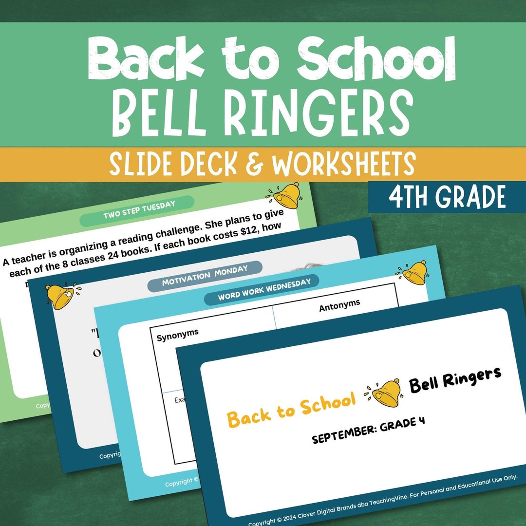 4th Grade Back to School Bell Ringers Printable Worksheets Slide Deck ...