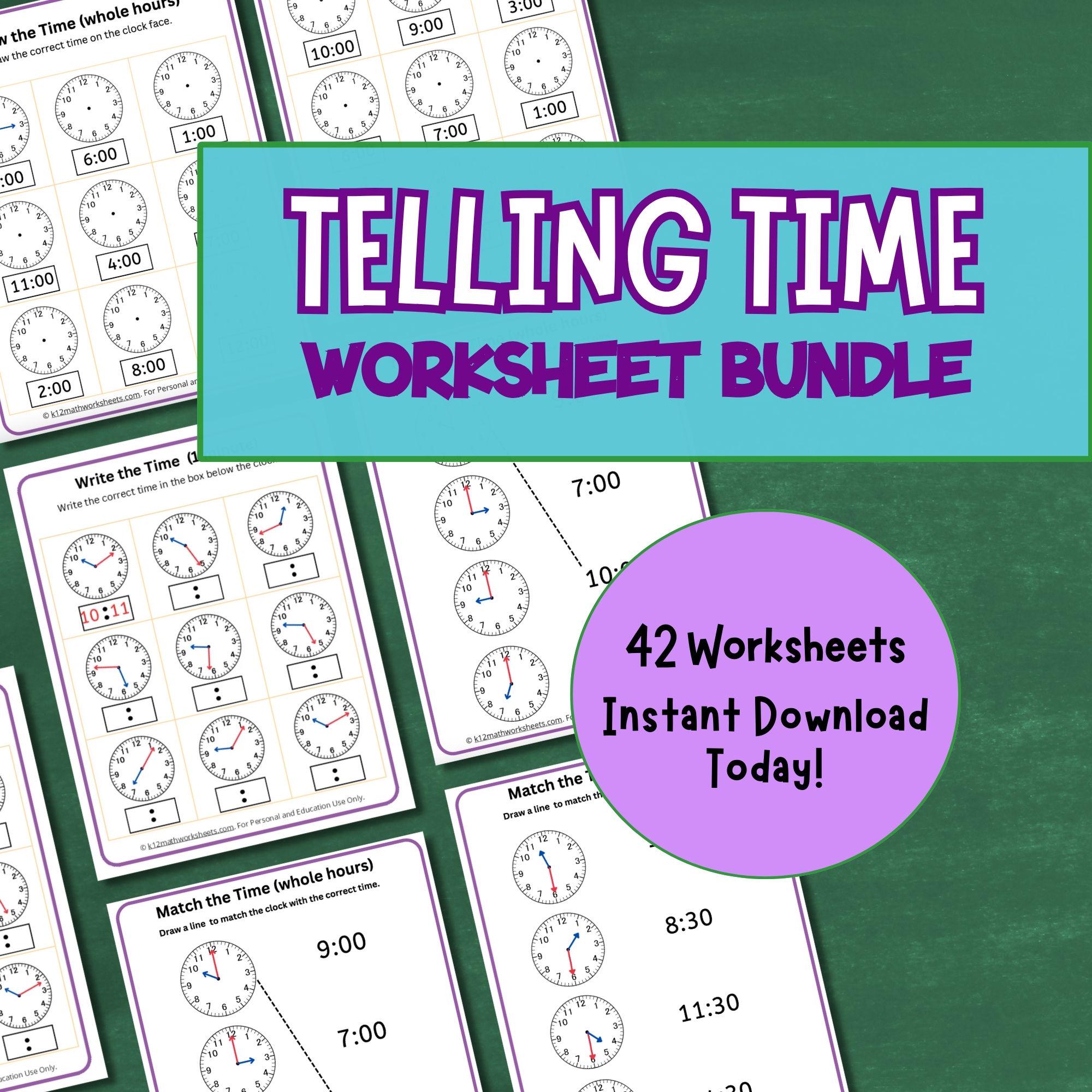 Telling Time Activity Worksheet Bundle Summer Review Packet Learn to ...
