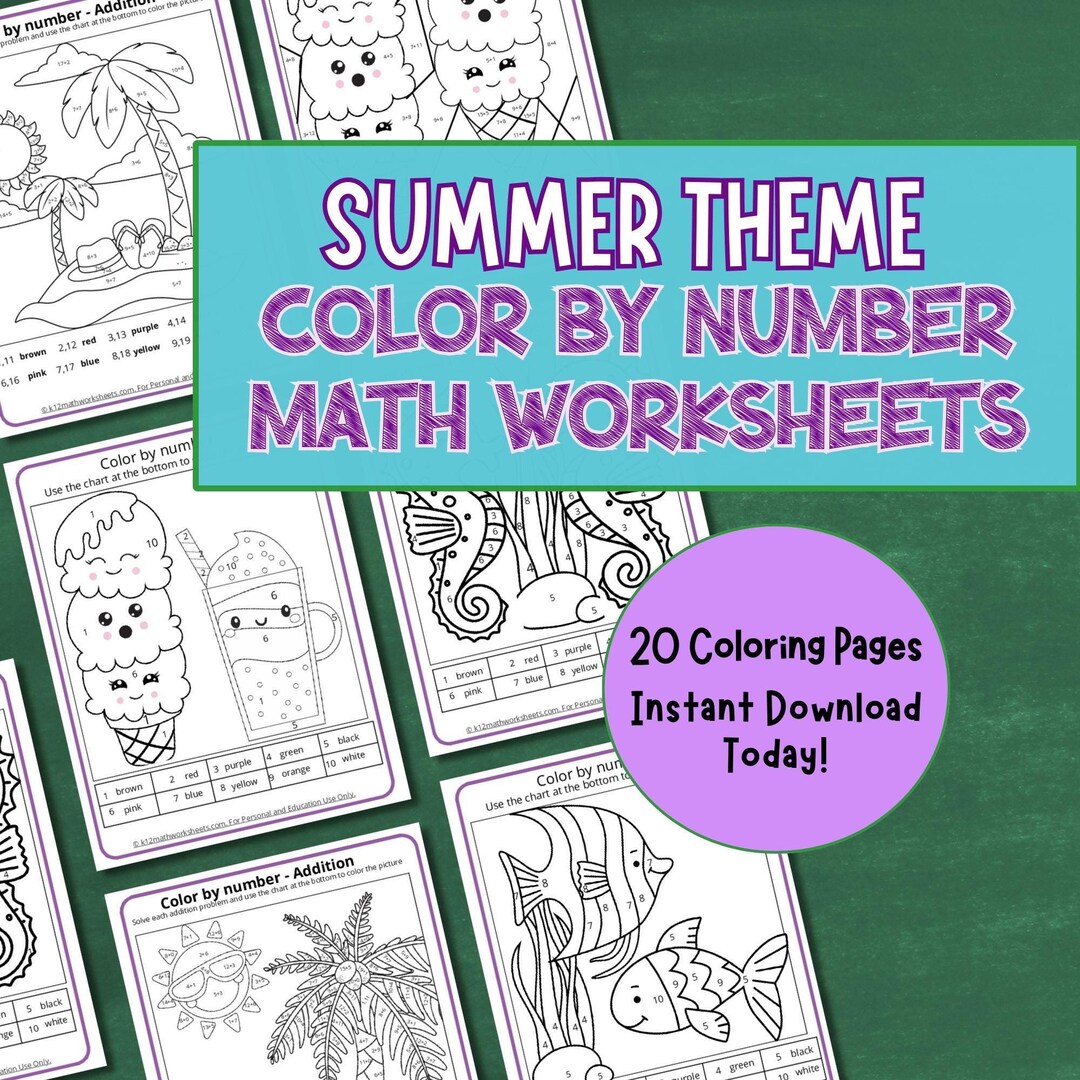 Summer Color by Number Printable Math Activities Kindergarten 1st 2nd ...