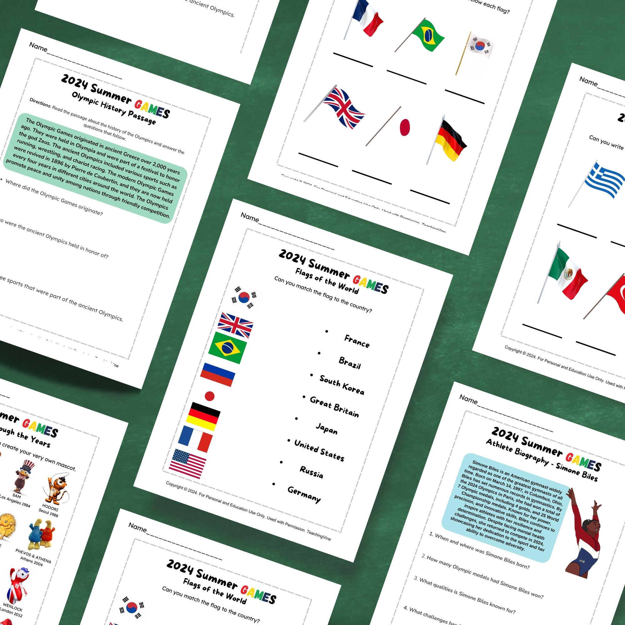 Summer Games Activities for Kids United States Worksheets Paris Games ...
