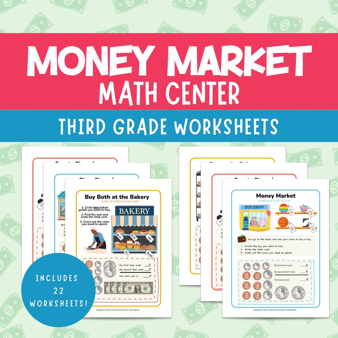 3rd Grade Money Math, 22 Printable Worksheets, Homeschooling Worksheet ...