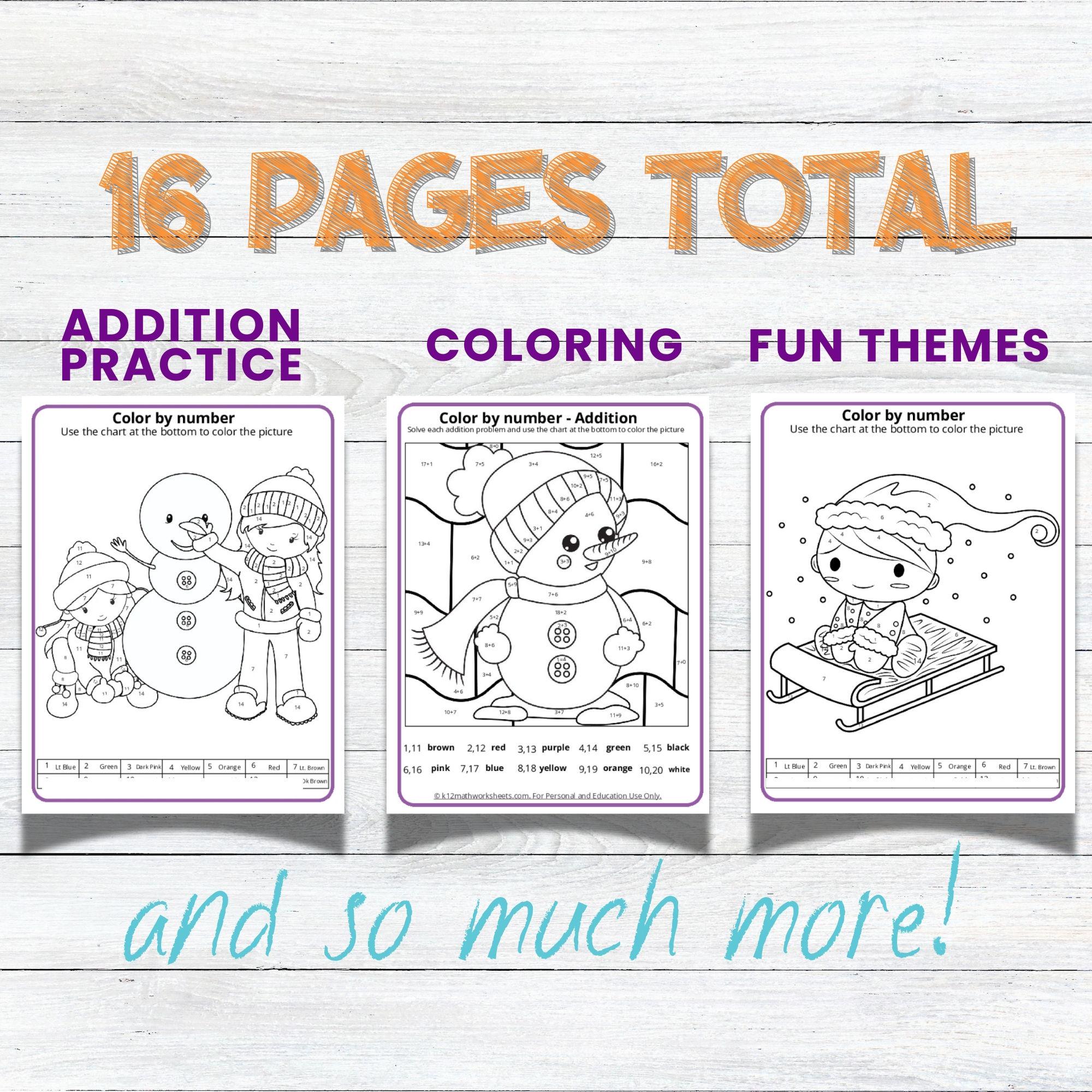 Winter Theme Color by Number Printable Math Activity for Kindergarten ...