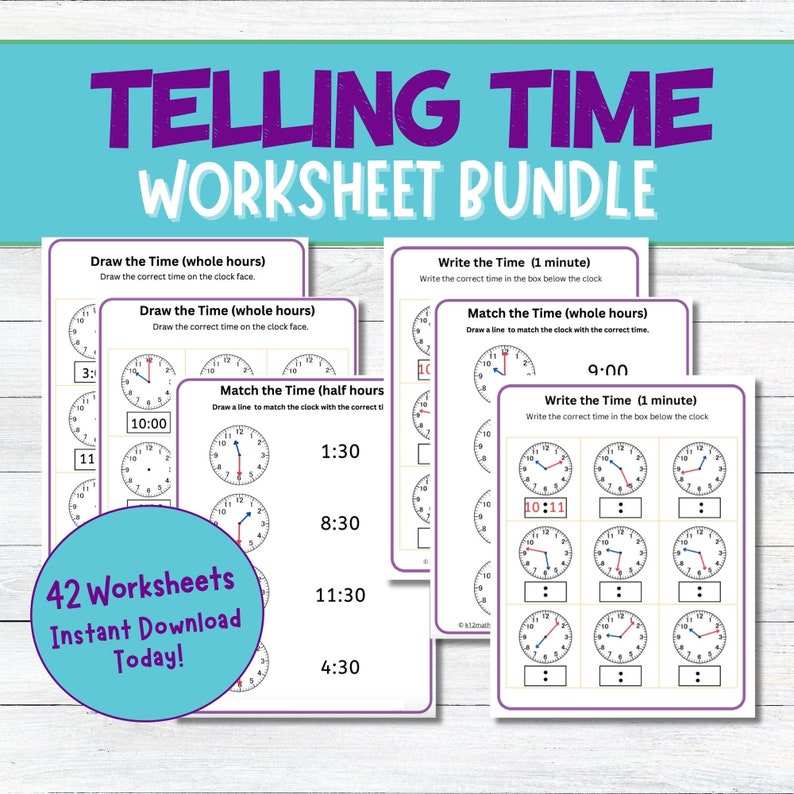 1st-3rd Grade Telling Time Activities | Print & Go Worksheets - Etsy