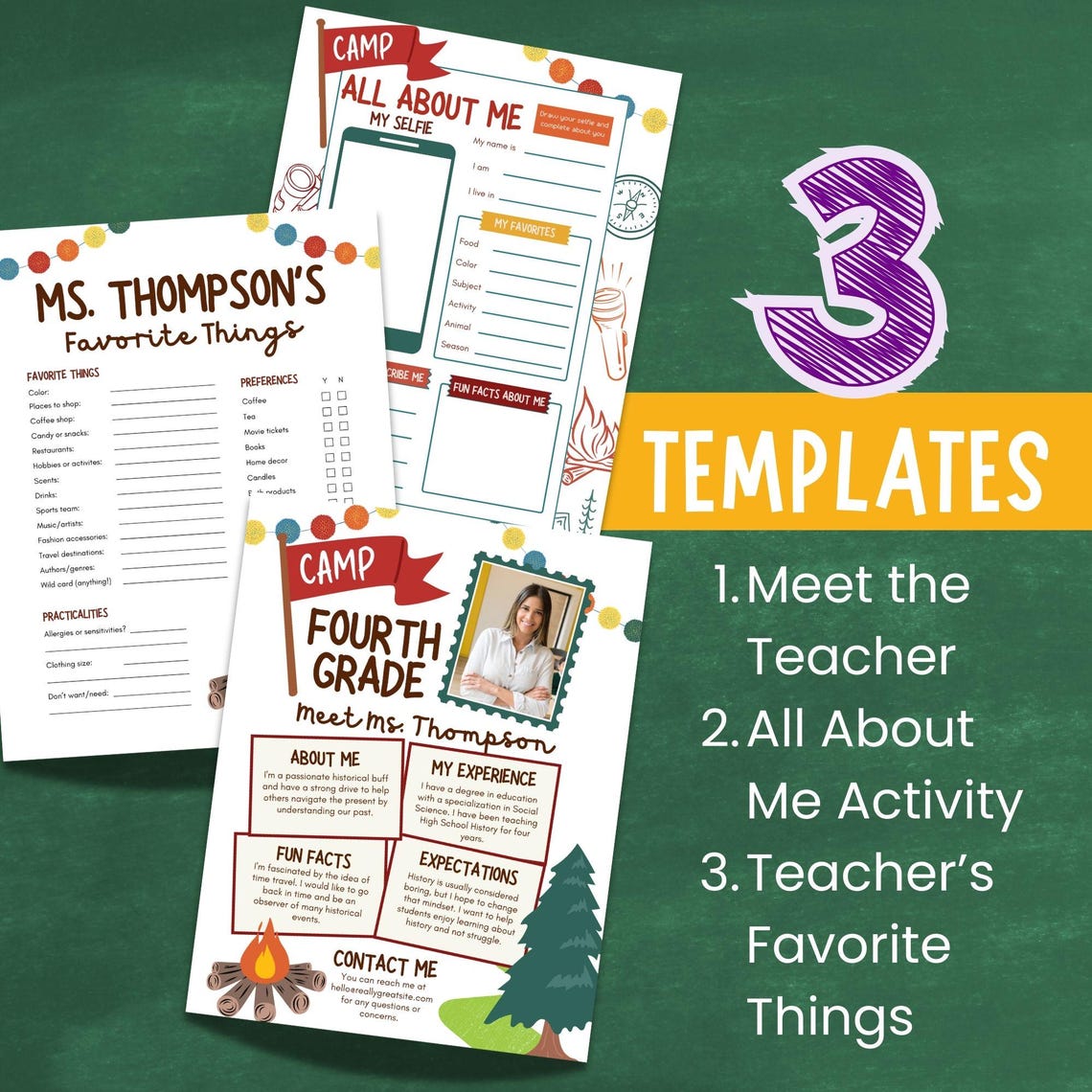 Camping Theme Teacher Printable Bundle Meet the Teacher Canva Template ...