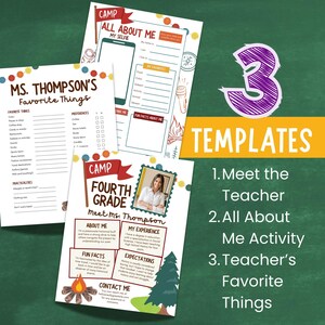Camping Theme Teacher Printable Bundle Meet the Teacher Canva Template ...