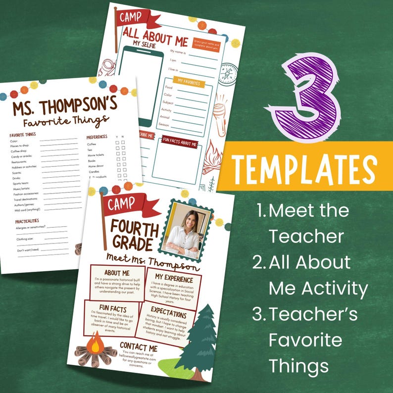 Camping Theme Teacher Printable Bundle Meet the Teacher Canva Template ...