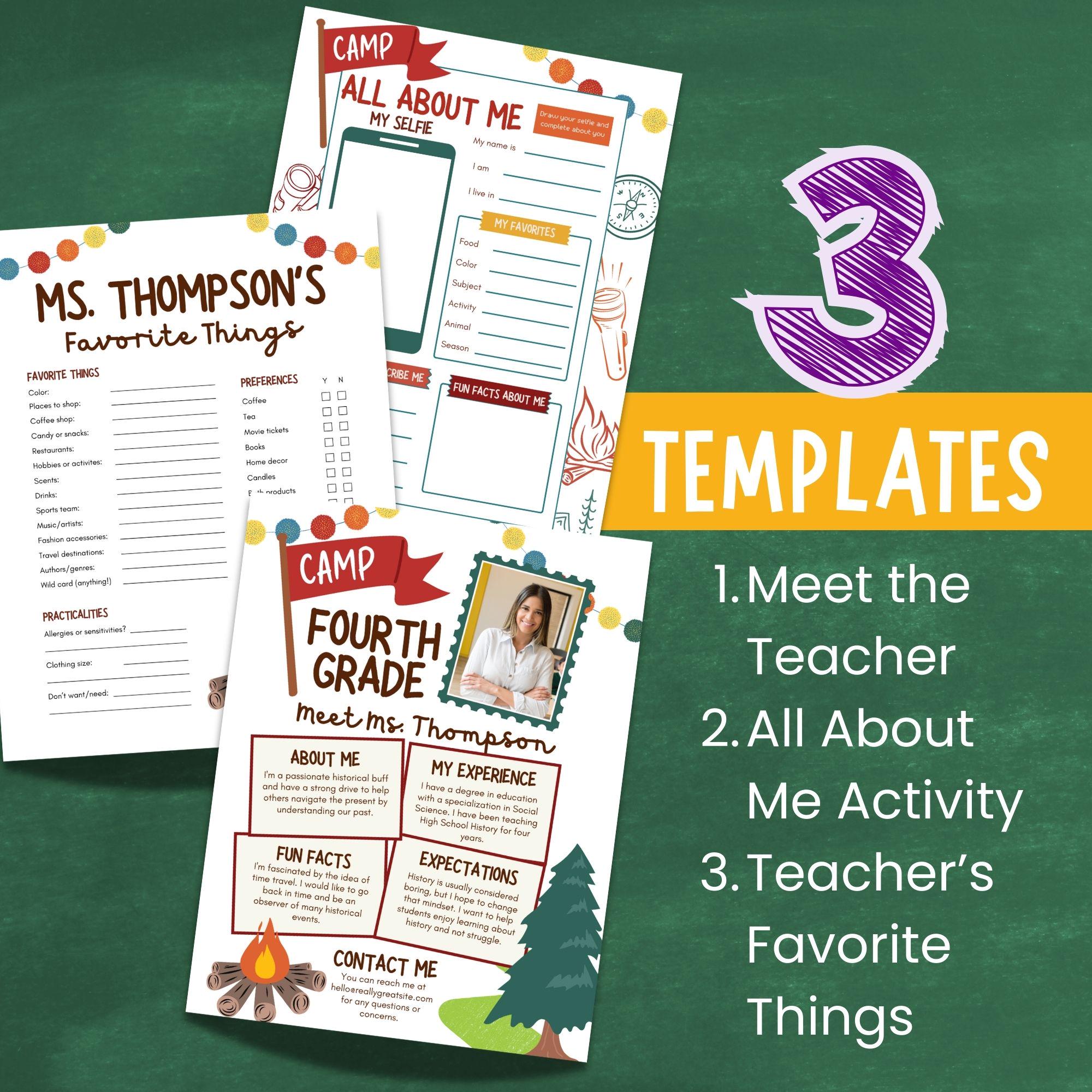Camping Theme Teacher Printable Bundle Meet the Teacher Canva Template ...
