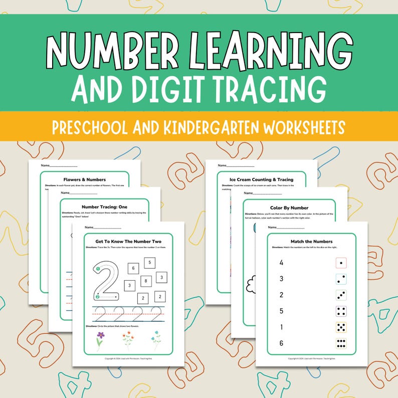 Prek-k Number Tracing Activities | Creative Projects - Etsy
