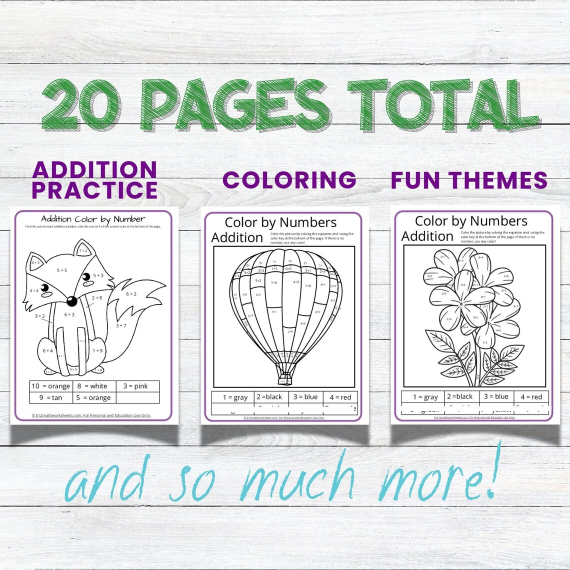 Addition Color by Number Printable Math Activities Kindergarten 1st 2nd ...