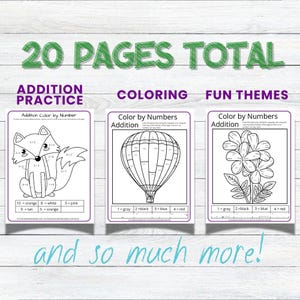 Addition Color by Number Printable Math Activities Kindergarten 1st 2nd ...
