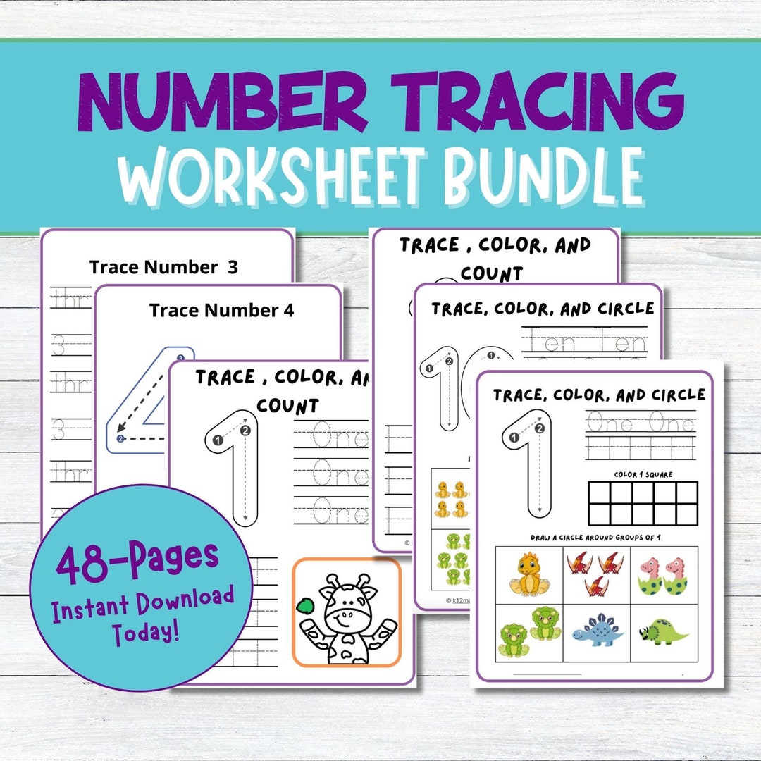 Number Tracing Activity Worksheet Bundle Preschool Kindergarten 1st ...