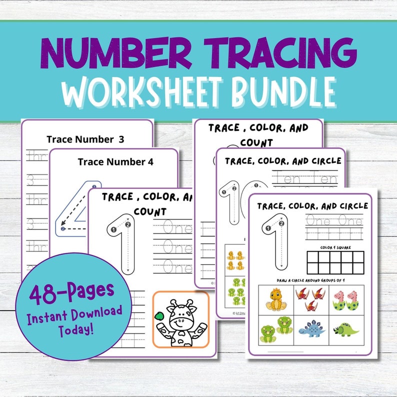 Number Tracing Activity Worksheet Bundle Preschool Kindergarten 1st ...
