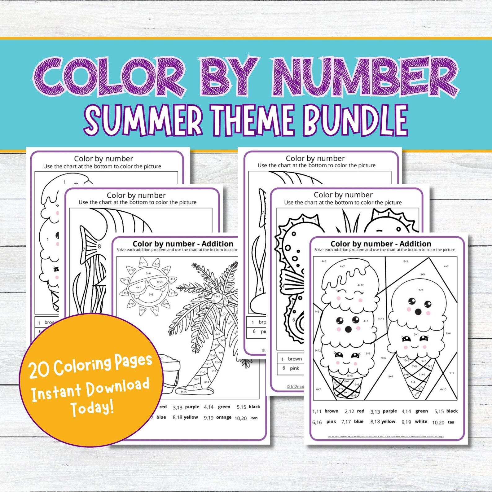 K-2nd Grade Summer Color by Number | Creative Projects - Etsy