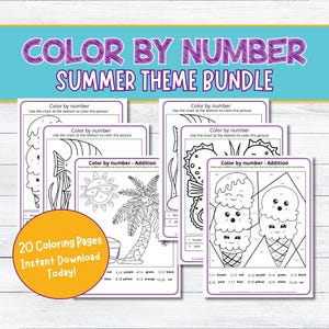 Summer Color by Number Printable Math Activities Kindergarten 1st 2nd ...