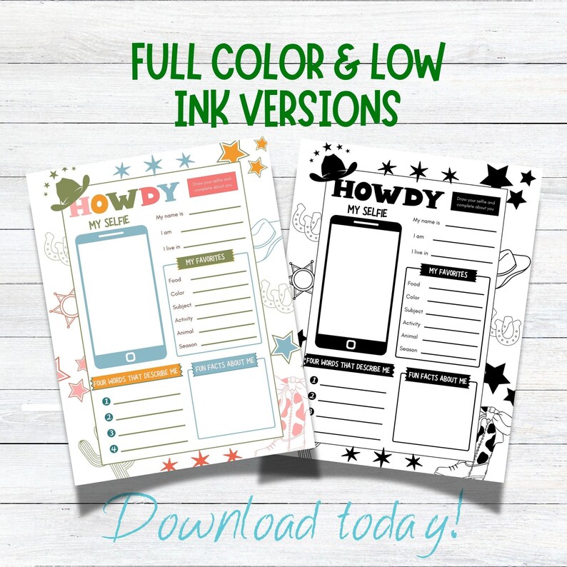 Western Theme All About Me Printable Activity Teacher First Day of ...