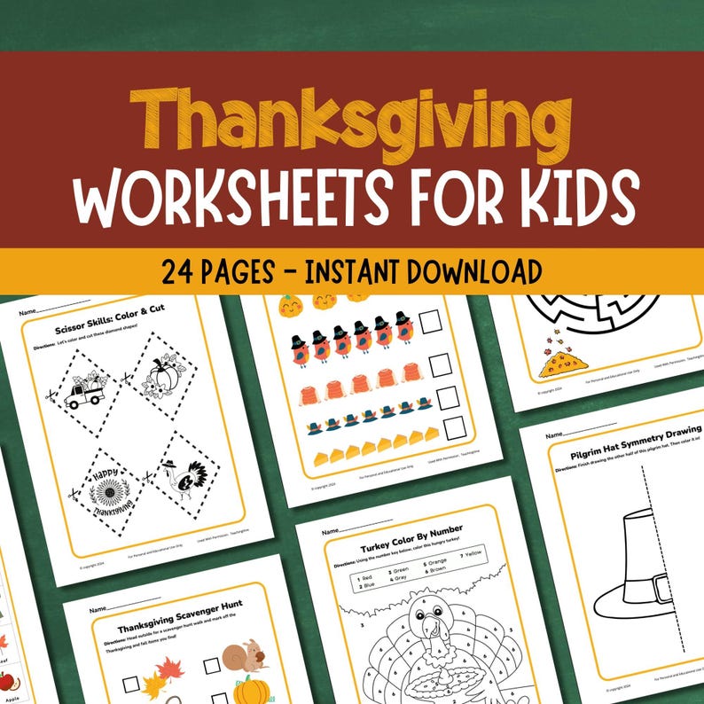 Thanksgiving Printable Worksheet Activity Bundle for Kids Printable Fun ...