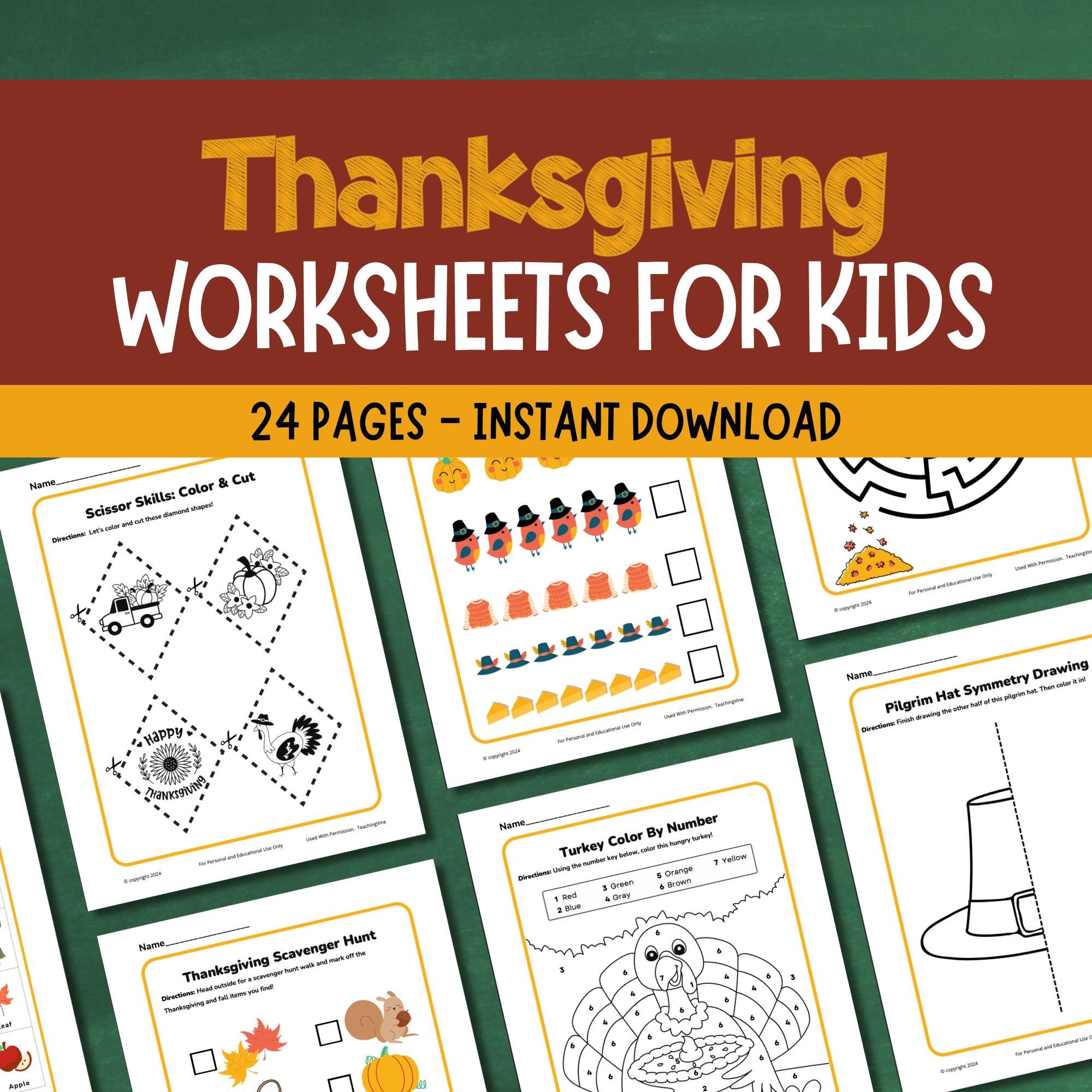 Thanksgiving Printable Worksheet Activity Bundle for Kids Printable Fun ...
